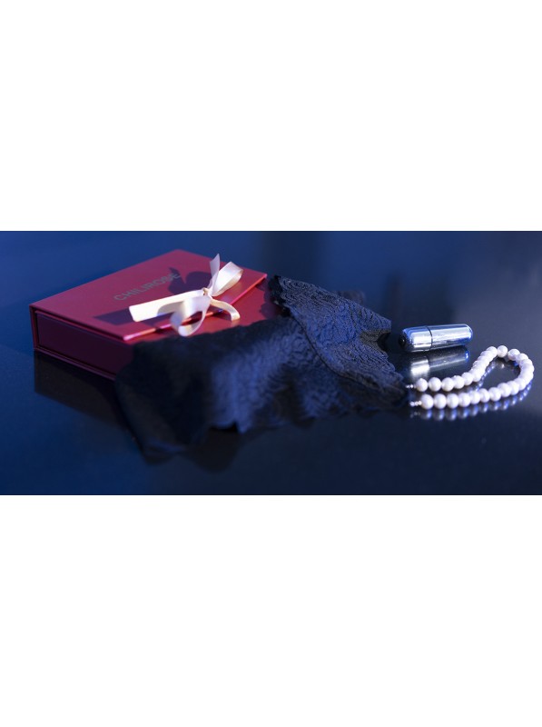 Chilirose Perizoma nero con perle naturali d'acqua dolce + bullet vibrante