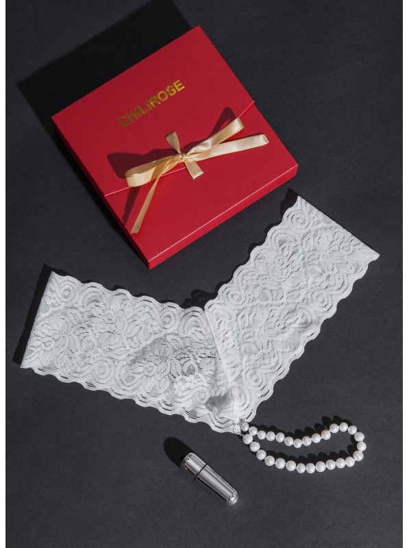 Chilirose Perizoma bianco con perle naturali d'acqua dolce + bullet ...