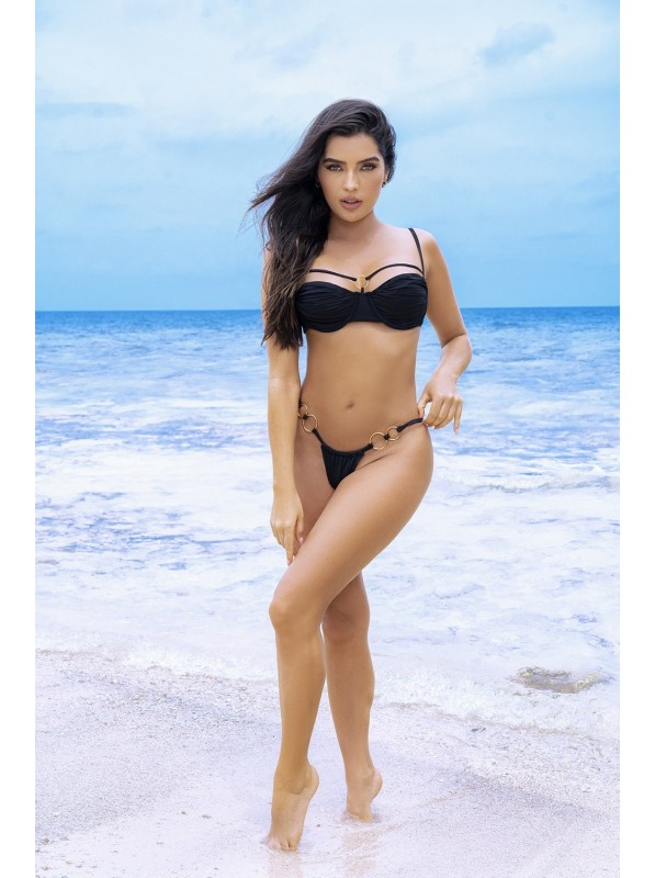 Mapalè Swimwear: sexy bikini nero con anelli in metallo dorato